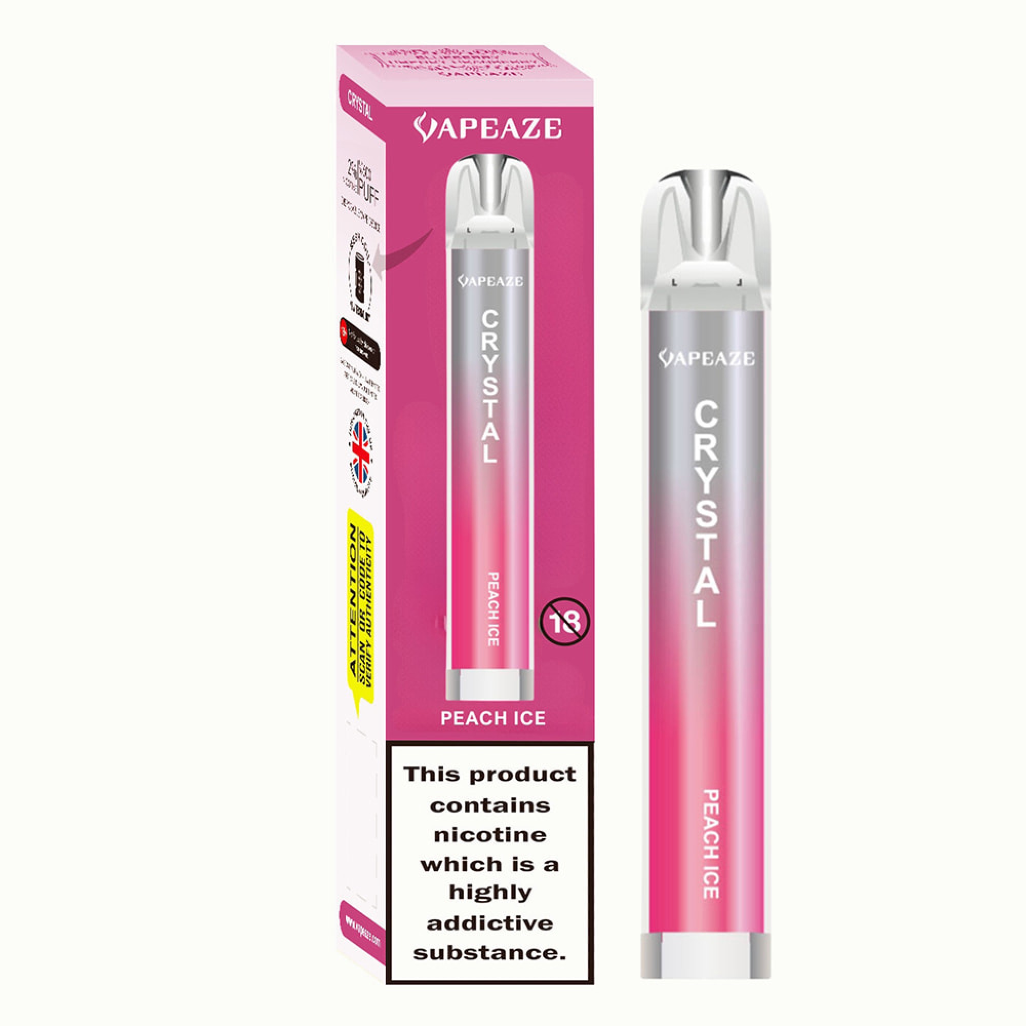 Vapeaze Crystal Vape μιας χρήσης Peach Ice 2ml 2% νικοτίνη 700puffs - 4033