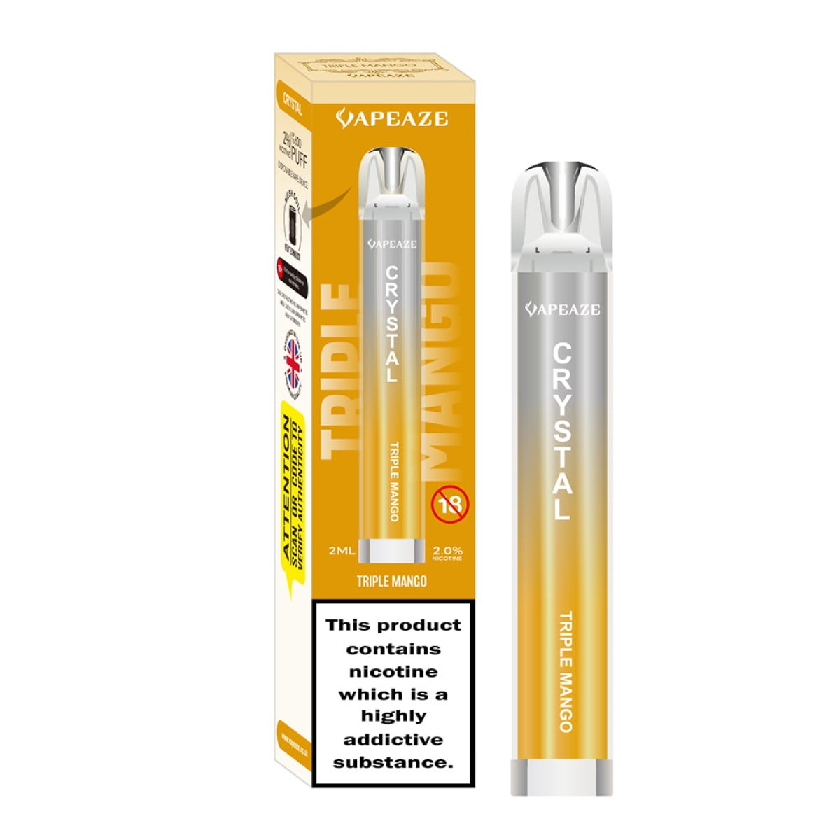 Vapeaze Crystal Vape μιας χρήσης Triple Mango 2ml 2% νικοτίνη 700puffs ...