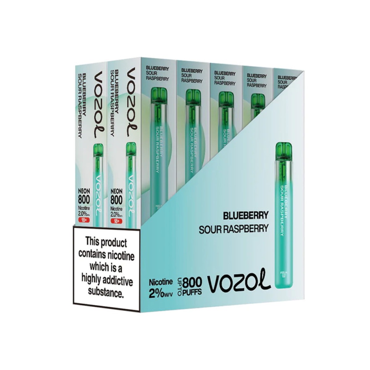 Vozol Neon 800 Vape μιας χρήσης 2ml 2% mg 800 puffs Blueberry Sour ...