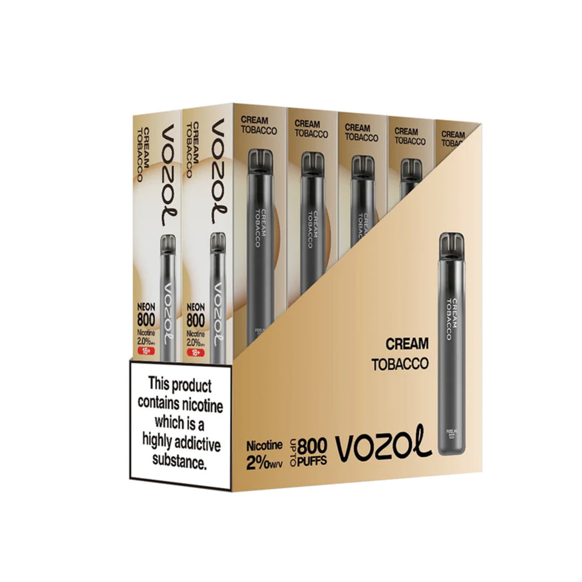 Vozol Neon 800 Vape μιας χρήσης 2ml 2 Mg 800 Puffs Cream Tabacco 4026