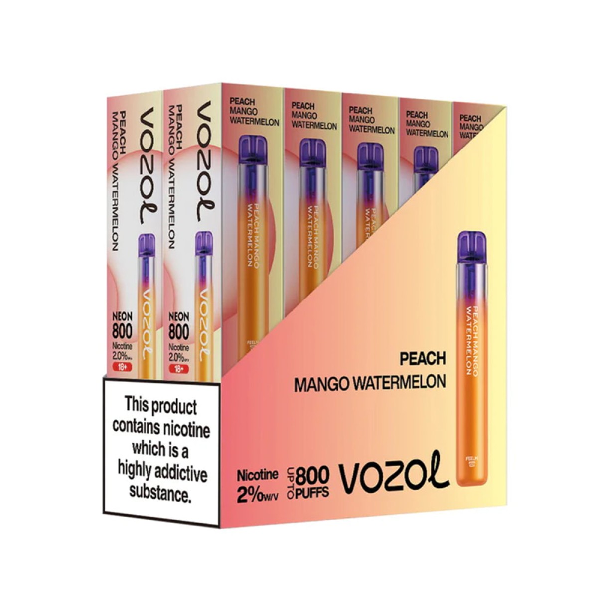 Vozol Neon 800 Vape μιας χρήσης 2ml 2 Mg 800 Puffs Peach Mango